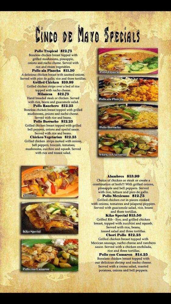 Menu at Cinco de Mayo Mexican Cuisine restaurant, Moncks Corner