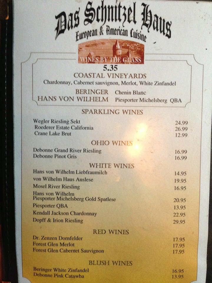 Menu at Das Schnitzel Haus restaurant, Parma