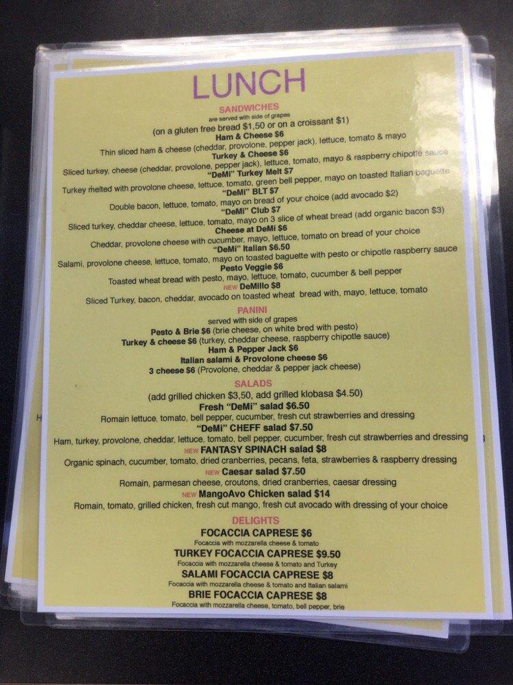 Menu at Demi Cafe Cafe., San Diego, Friars Rd #113