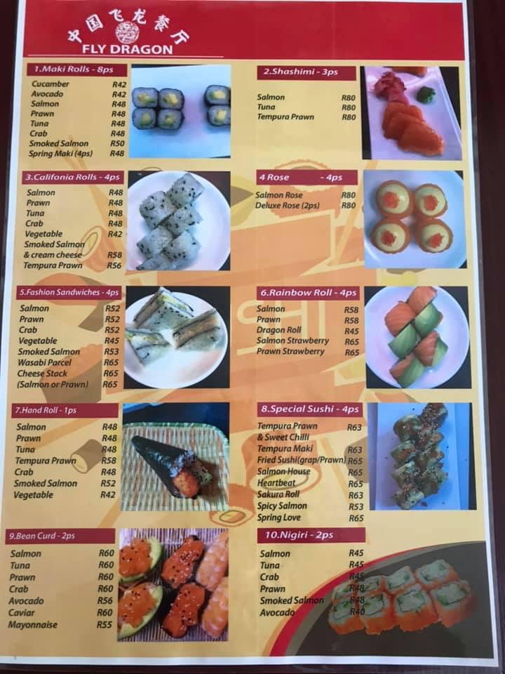Menu at Fly Dragon restaurant, Rustenburg