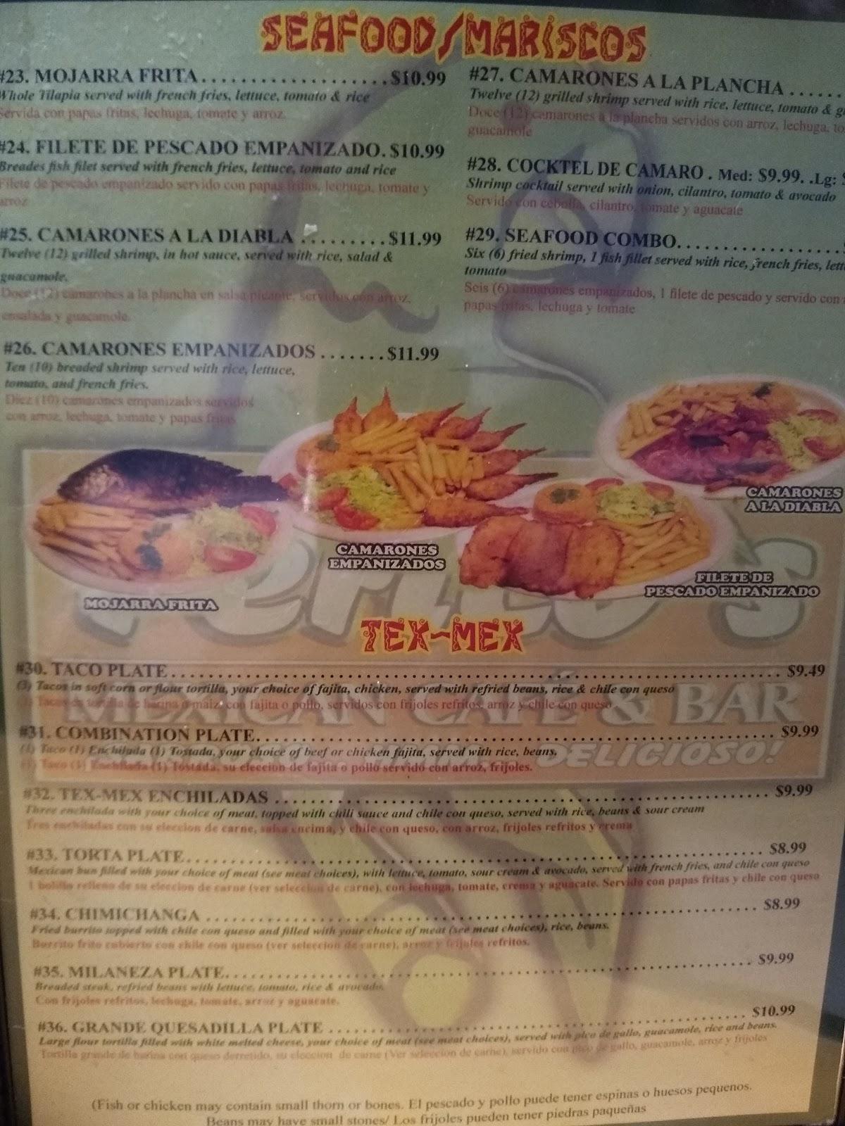 Menu at Pericos Mexican Cafe, Houston