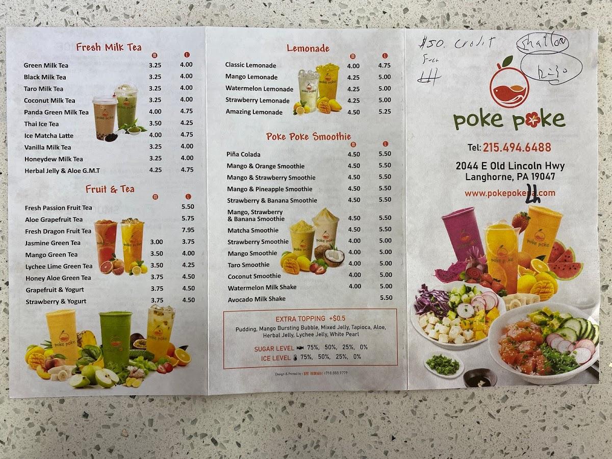 Menu at Poke Poke pub & bar, Langhorne Manor