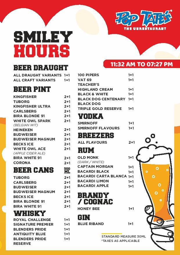 Menu at Pop Tate's Satra Plaza Vashi, Navi Mumbai, Satra Plaza
