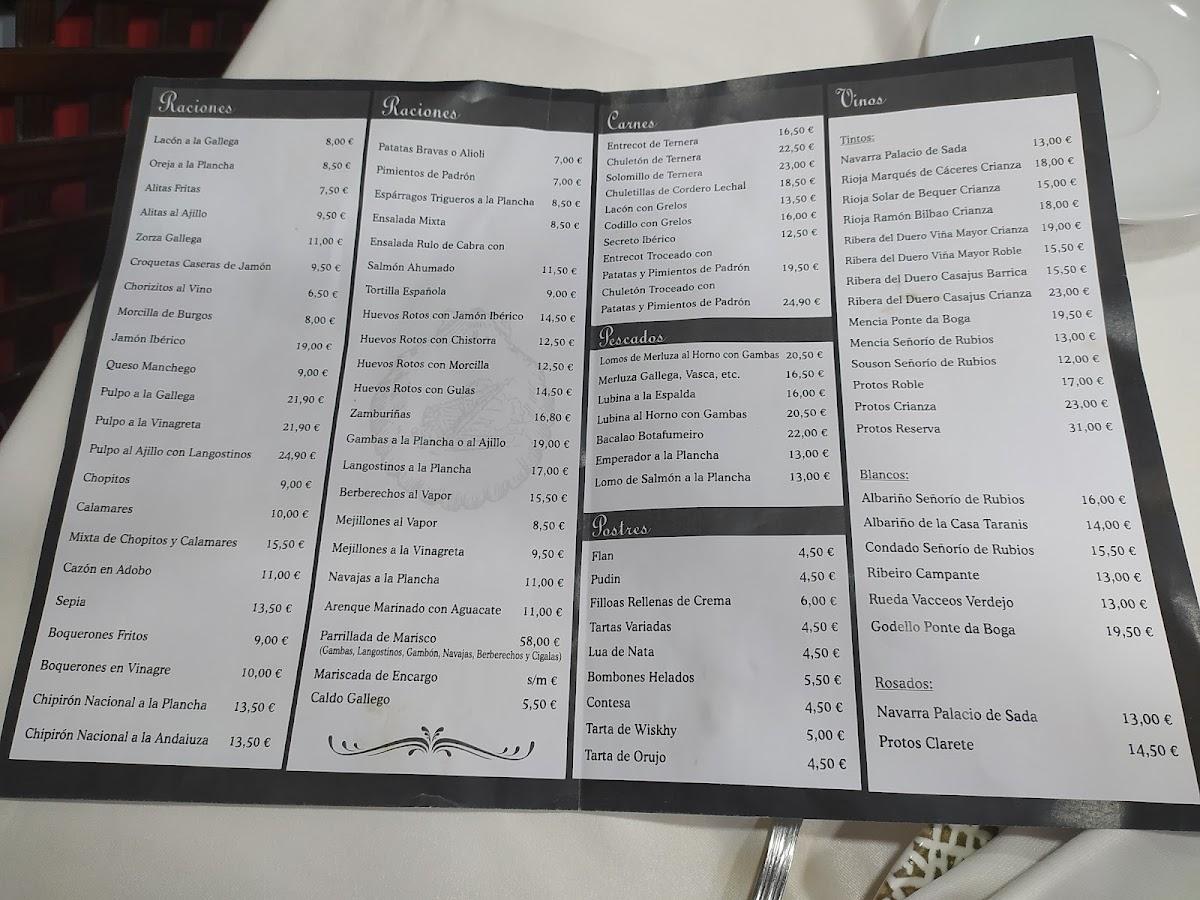 Carta del pub y bar Pulpería Botafumeiro, Madrid