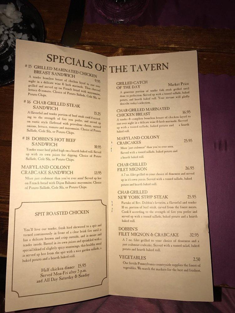 Menu at Spring House Tavern restaurant, Gettysburg