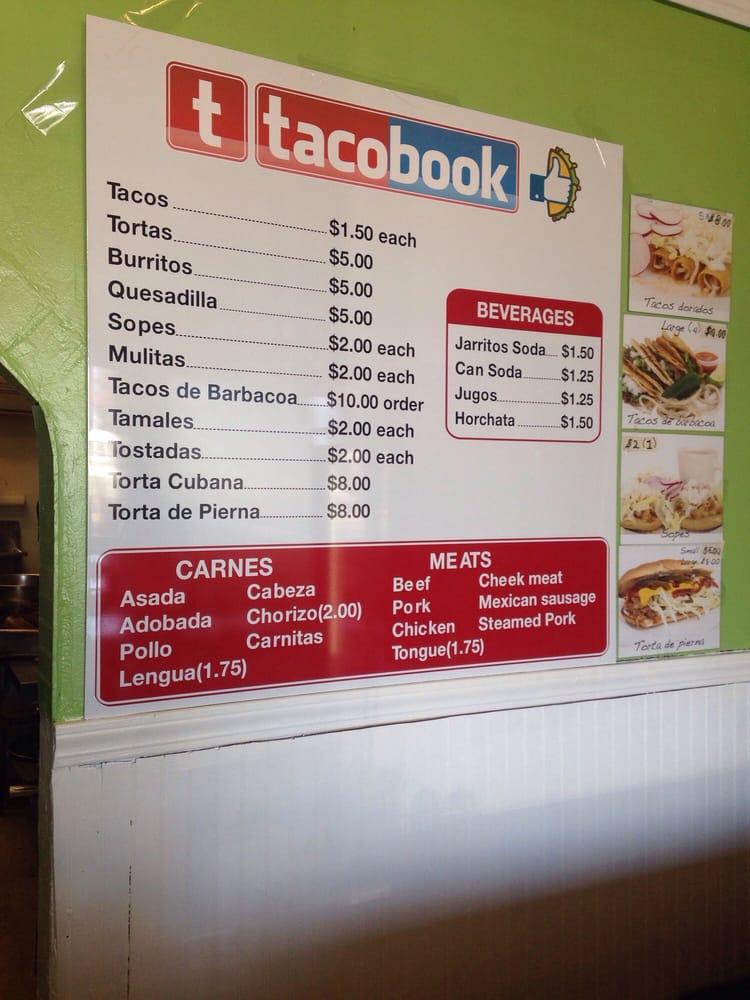 Menu at TACO-BOOK Taqueria restaurant, Everett, Broadway C