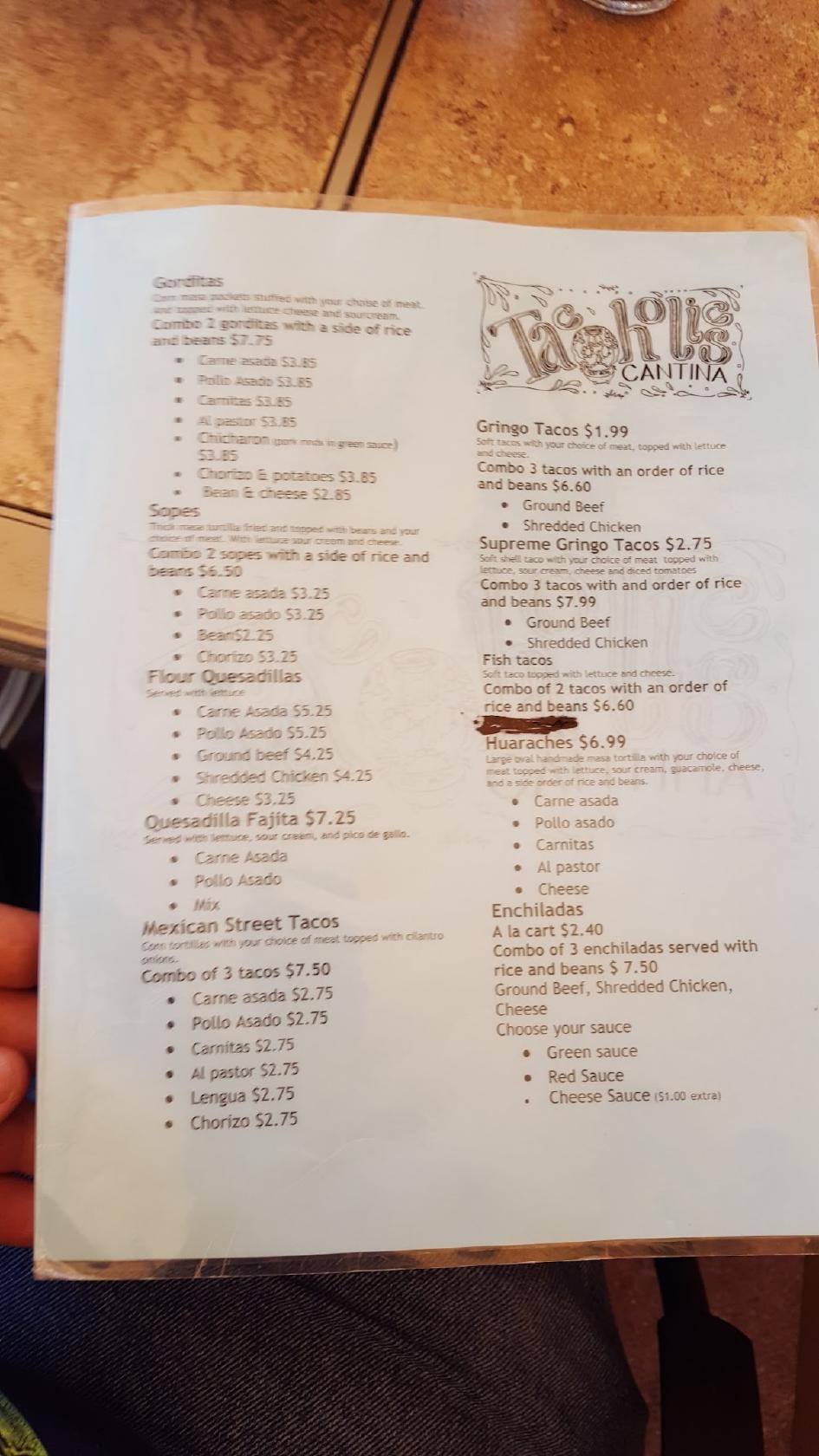 Menu at Tacoholics Kitchen restaurant, Henderson, 122 1st St