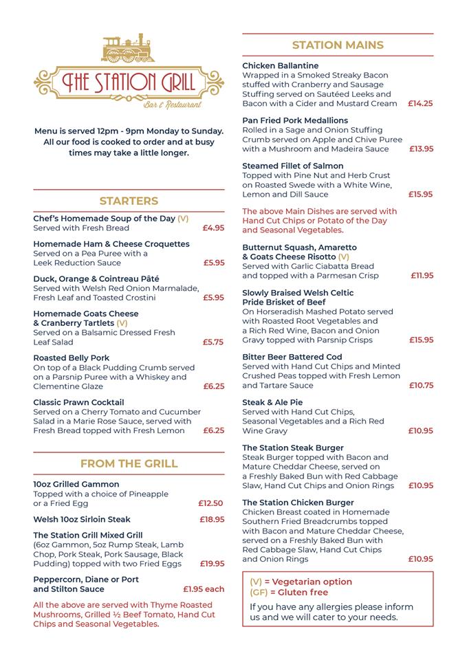 Menu at The Station Grill restaurant, Llansantffraid-ym-Mechain