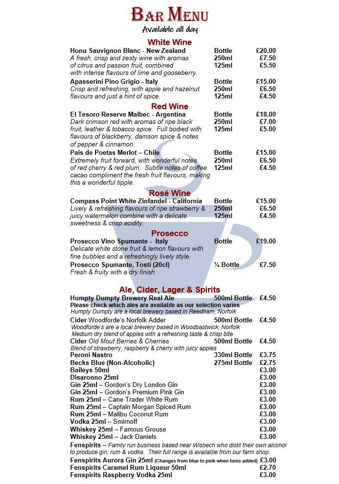 Menu at Vera's Coffee Shop restaurant, Stalham, Wayford Nurseries