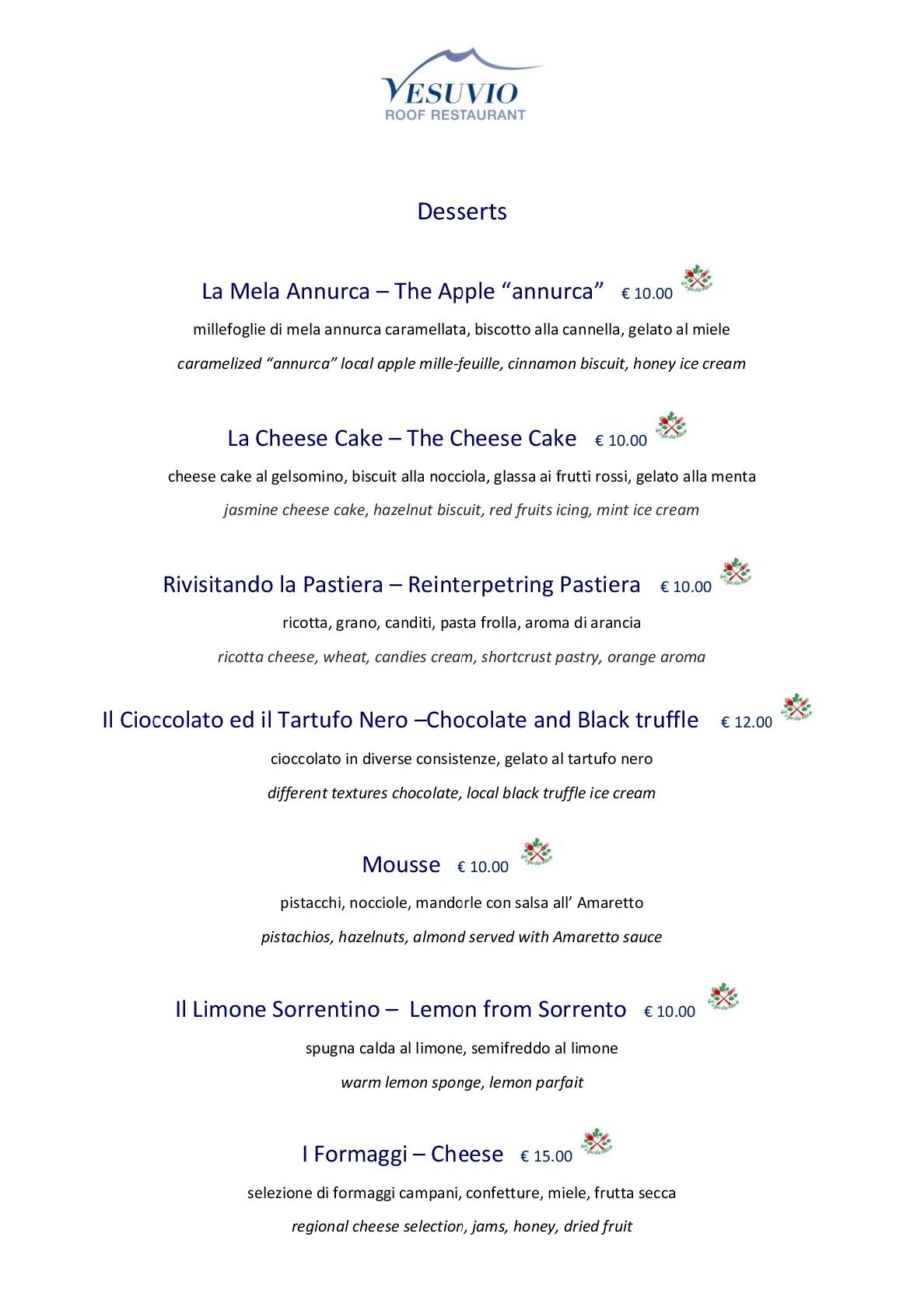 Menu at Vesuvio Panoramic Restaurant, Sant'Agnello