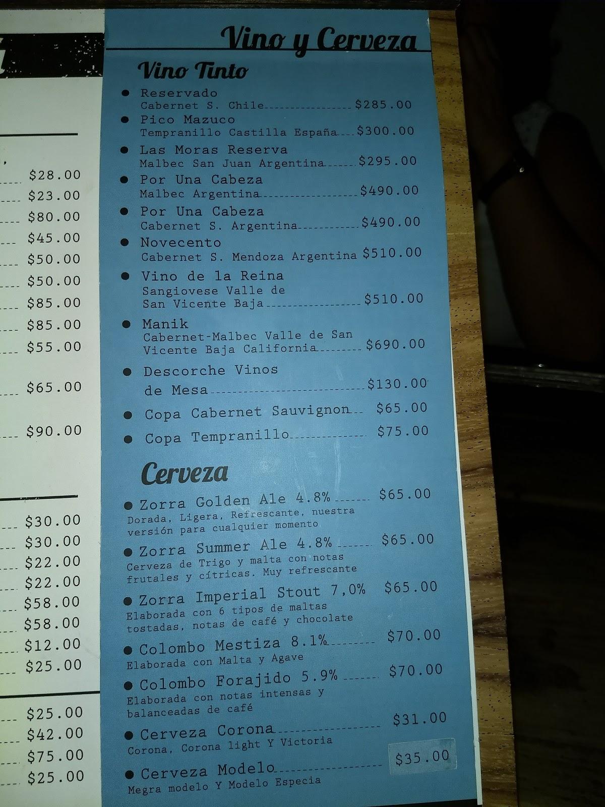 Menu at Corte Sur Parrilla, Guadalajara