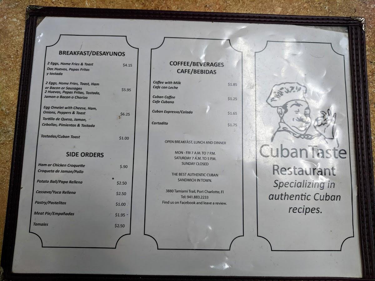 Menu at Cuban Taste Restaurant, Port Charlotte