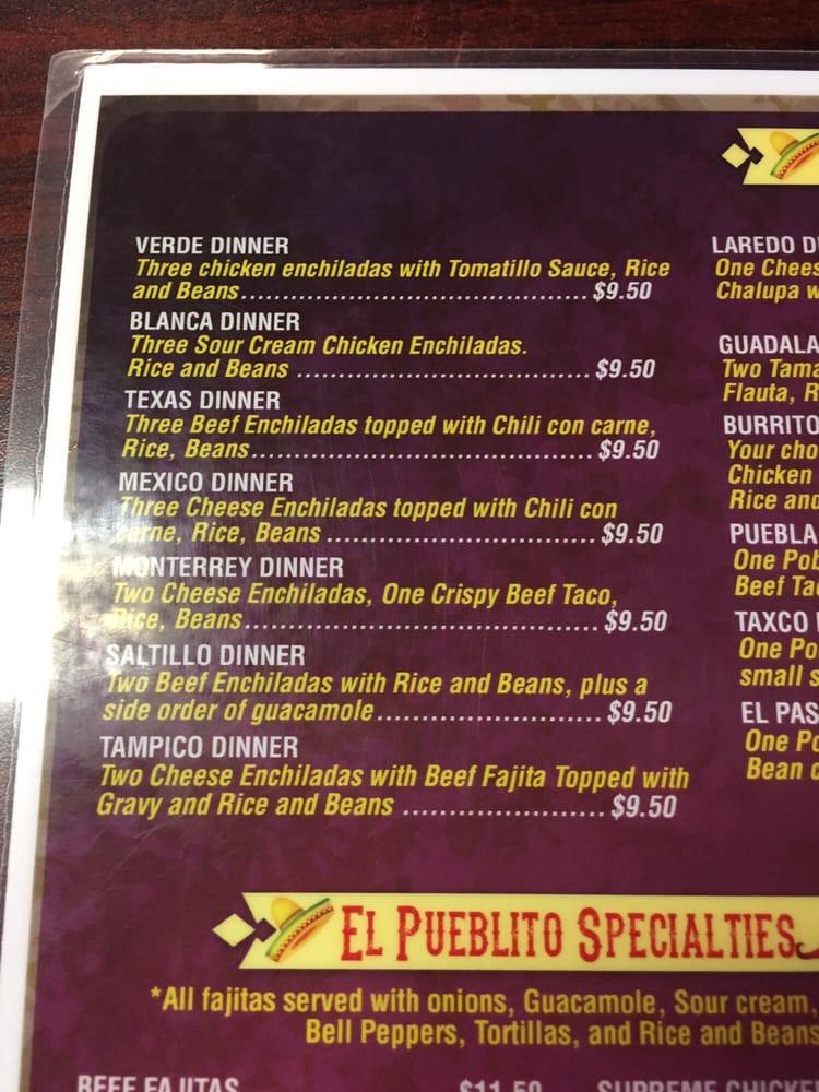 Menu at El Pueblito Mexican Cocina restaurant, Plano