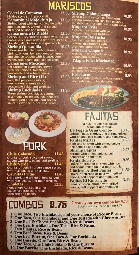 Menu at Mi Rinconcito restaurant, Grovetown