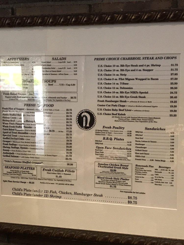 Menu at Niki's West steakhouse, Birmingham