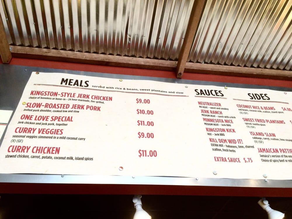 Menu at Pimento Jamaican Kitchen restaurant, Minneapolis