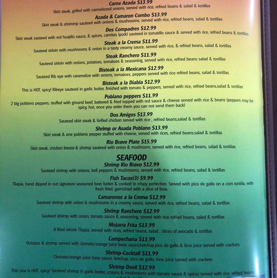 Menu at Rio Bravo Mexican Restaurant, Okeechobee, 151 NW 36th St