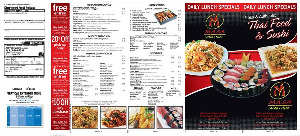 Menu at Sushi Masa & Thai Cuisine restaurant, Boca Raton, NW 19th St # 1201