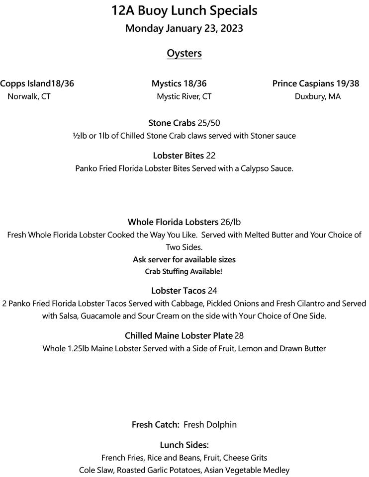 Menu at 12A Buoy pub & bar, Fort Pierce