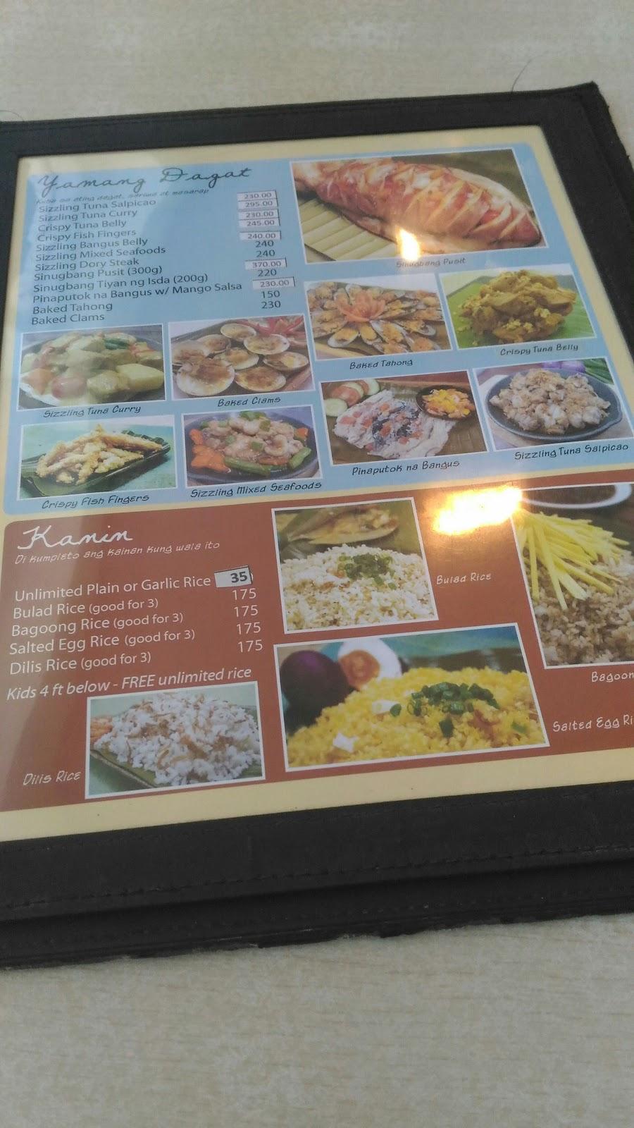 Menu at Dencio's restaurant, Davao City