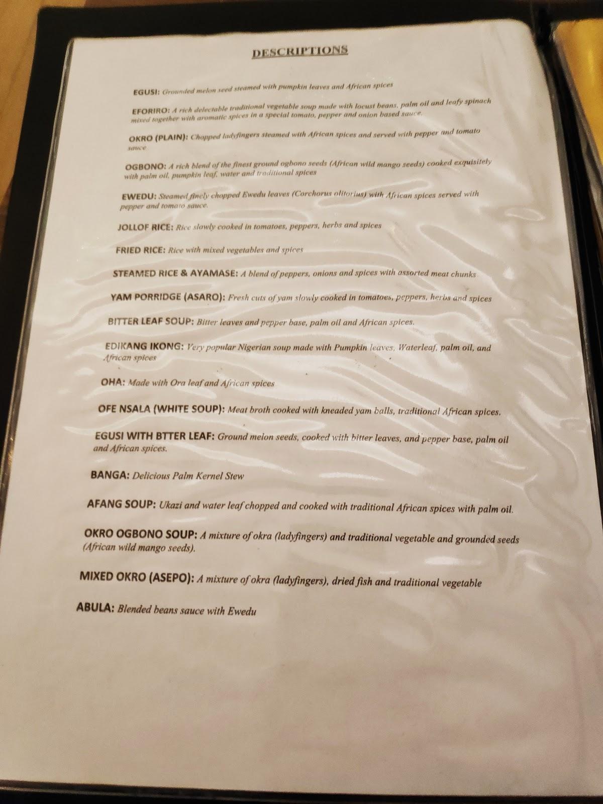 Menu at Enish Nigerian Restaurant - Finchley, London, 299 Finchley Rd