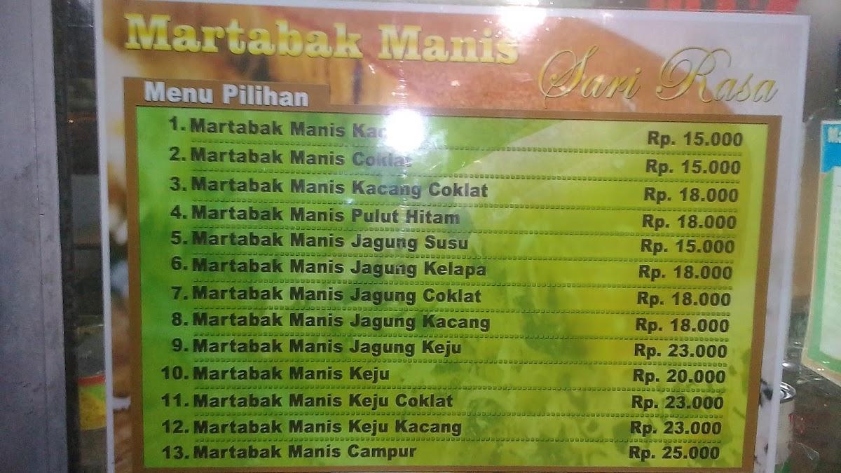 Menu at Martabak Sari Rasa restaurant, Batam, Jl. KH Ahmad Dahlan No.5