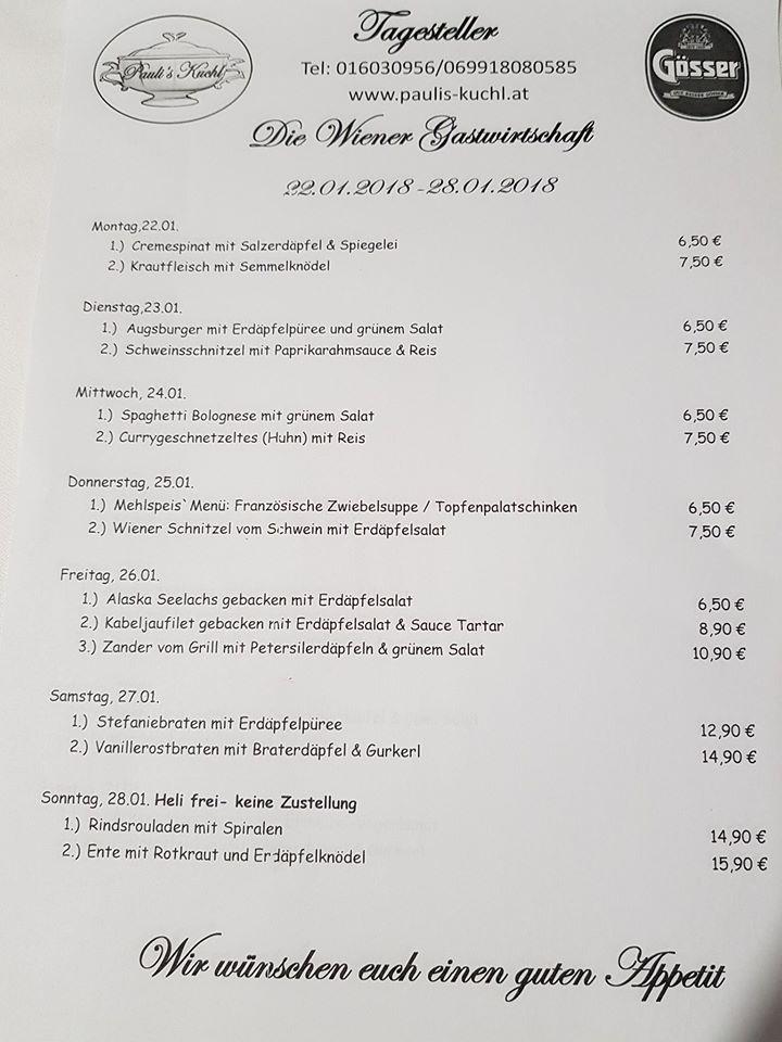 Speisekarte von Paulis Kuchl restaurant, Wien