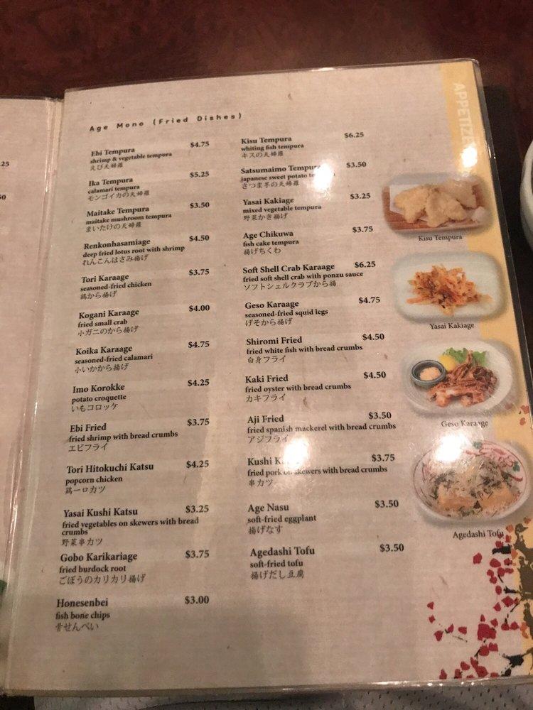 Menu at Sushi Robata restaurant, Dallas