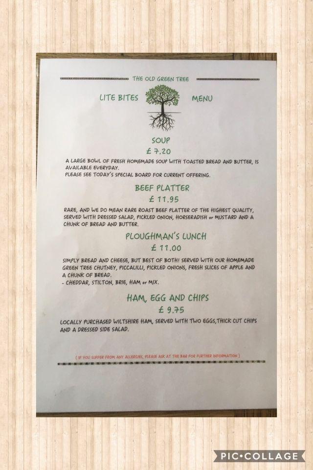 Menu at The Old Green Tree pub & bar, Bath