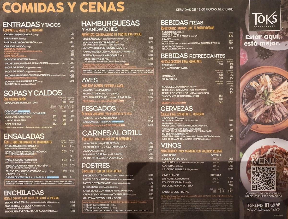 Carta del restaurante Toks, Nezahualcóyotl, Av. Río Churubusco 1072