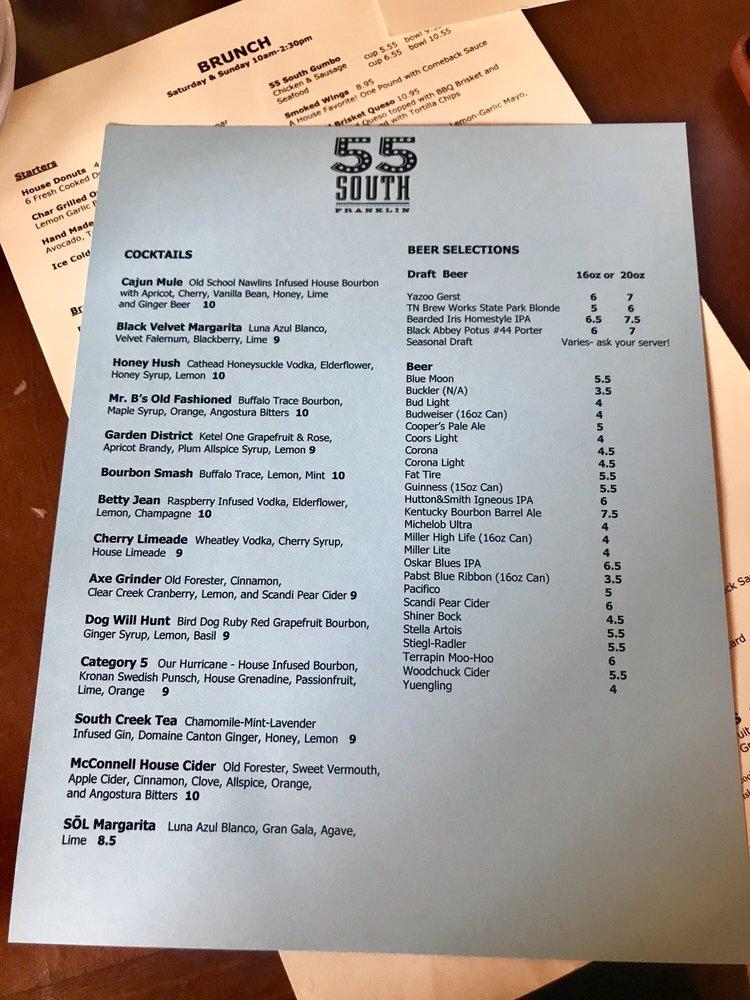 Menu at 55 South pub & bar, Franklin, 403 Main St