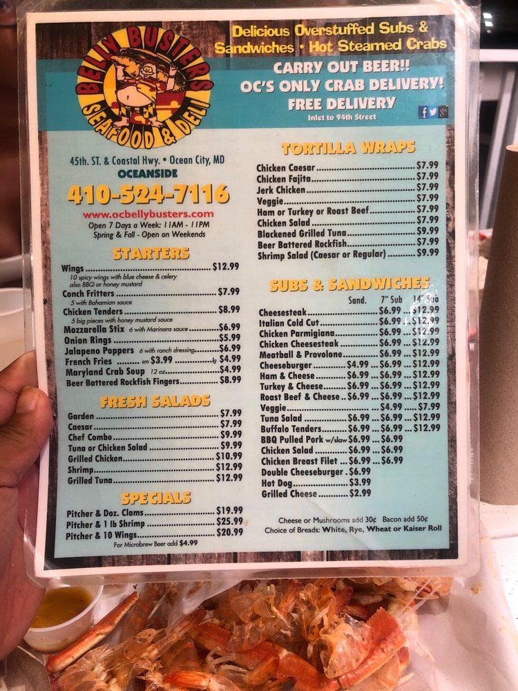 Menu at Belly Busters restaurant, Ocean City