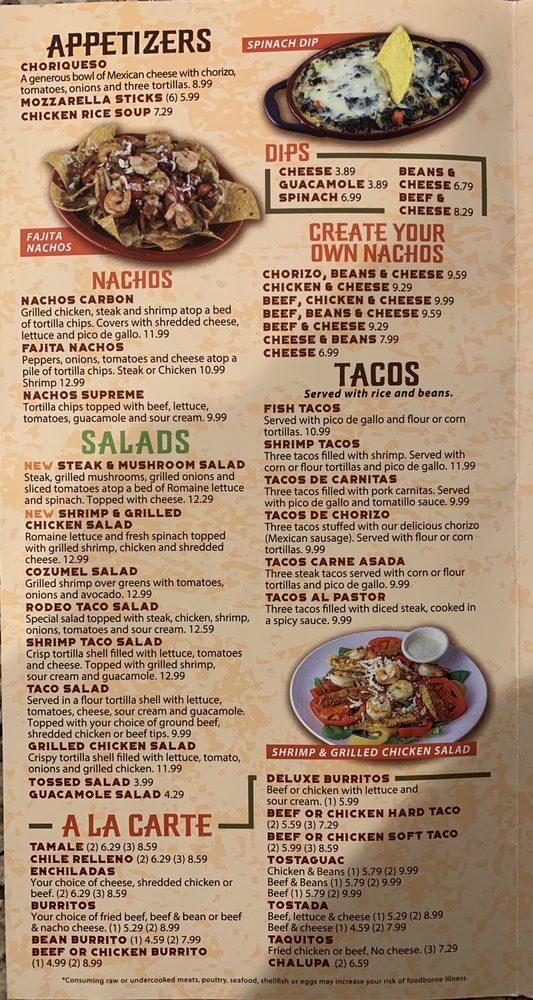 Menu at El Rodeo Mexican Restaurant, Zionsville, Whitestown Pkwy