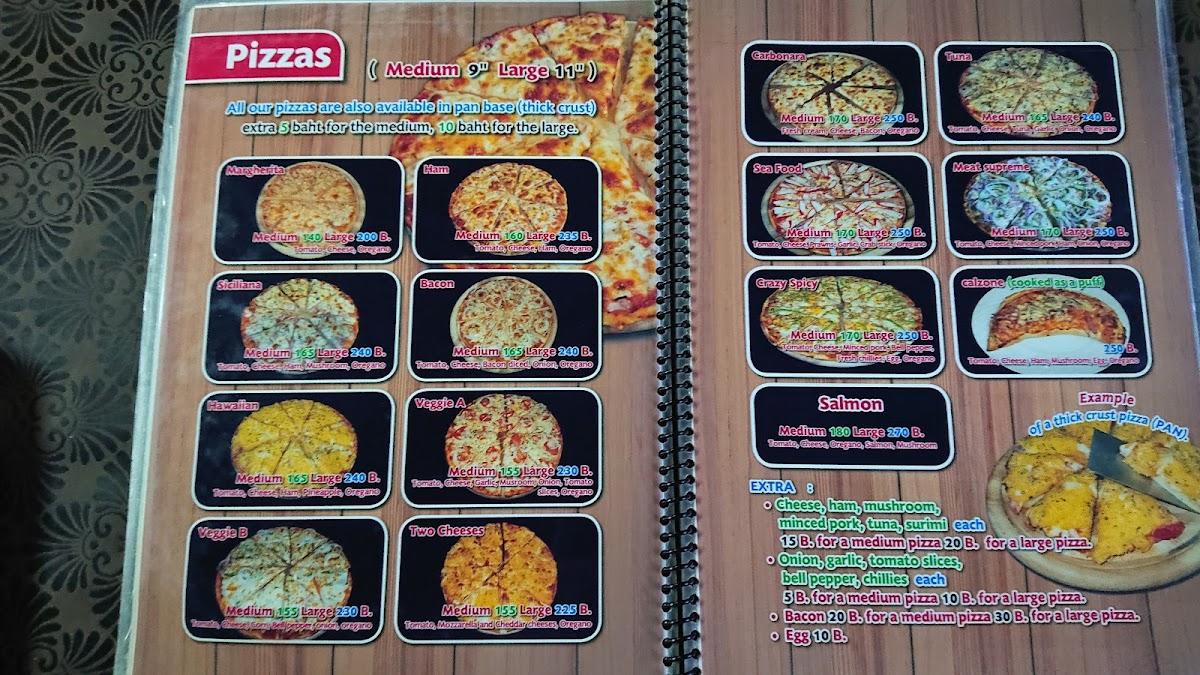 Menu at Joy´s Pizza restaurant, Bang Phra
