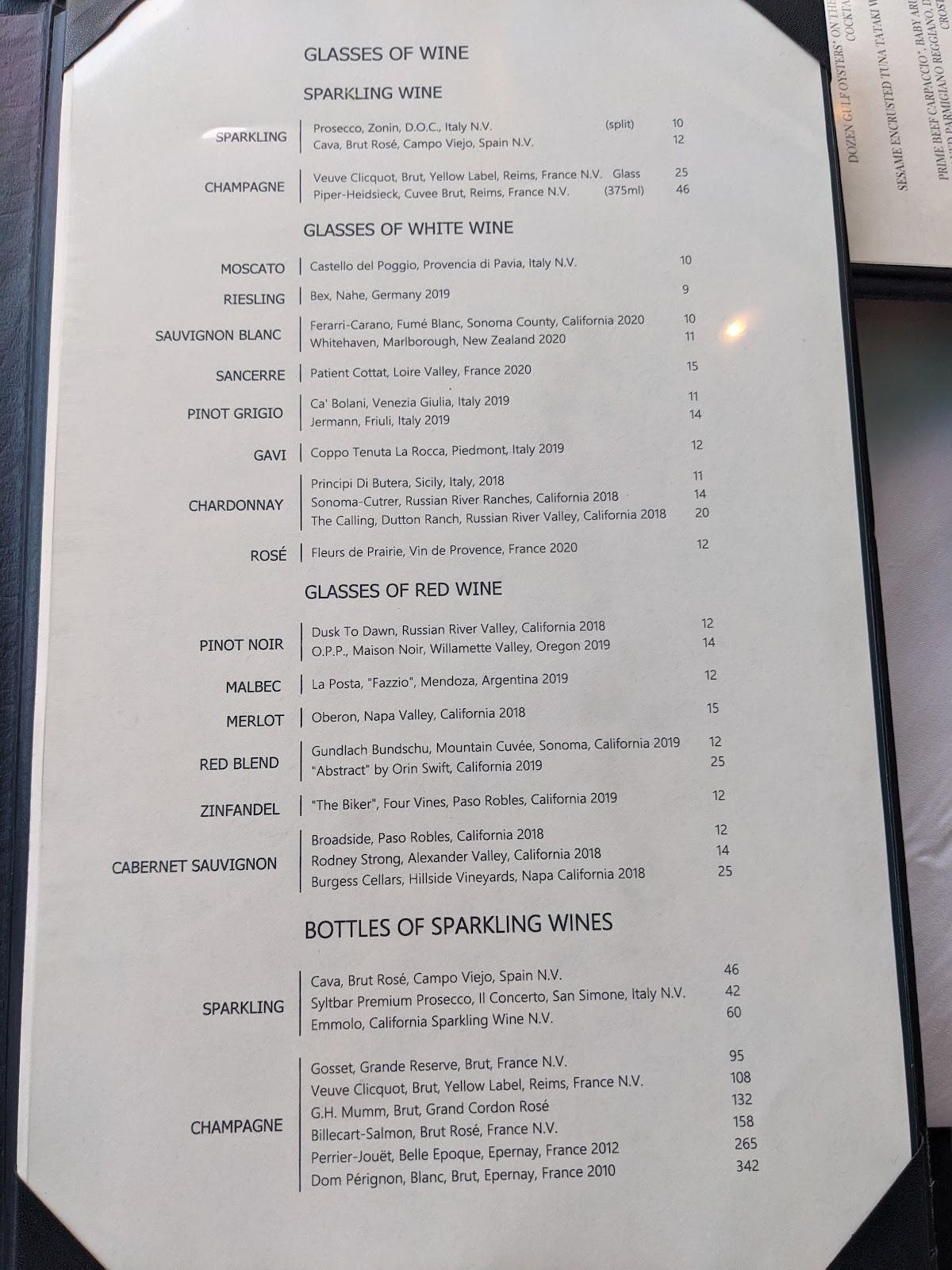Menu at Prime Steakhouse, Key West