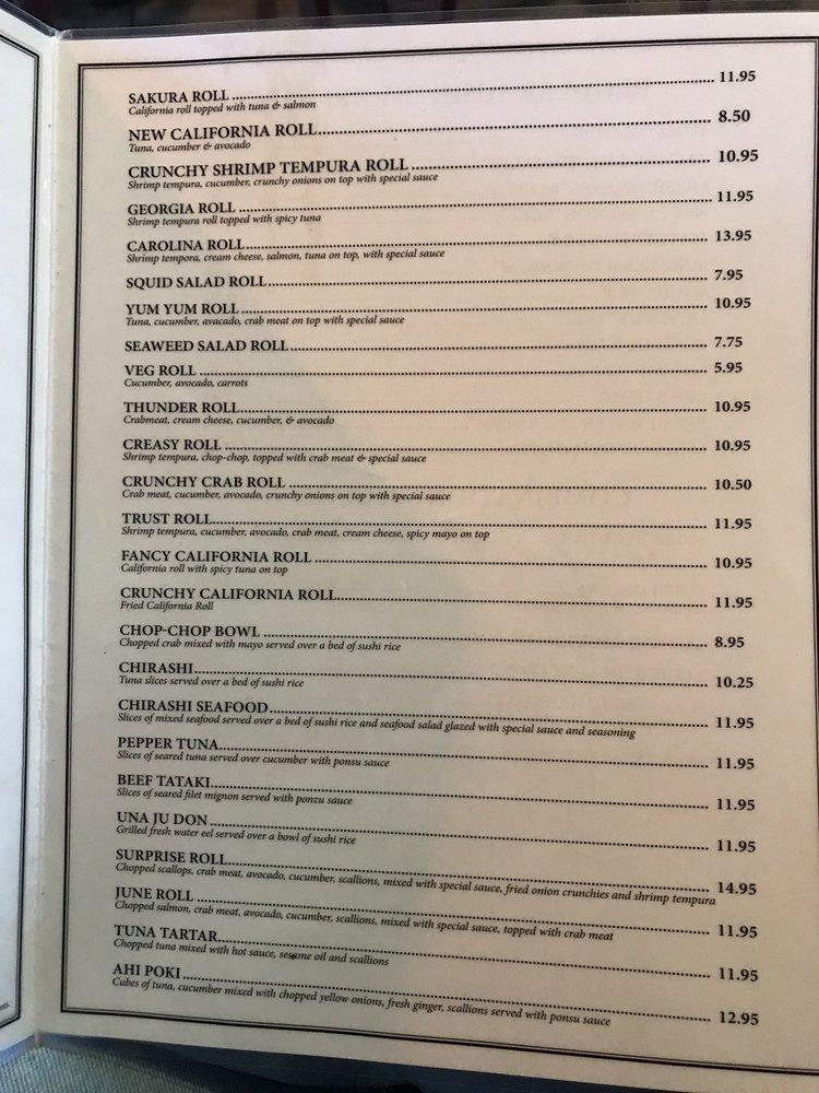 Menu at Sakura Japanese Steak House steakhouse, Aiken