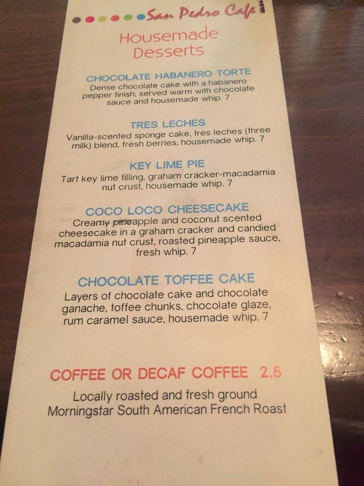 Menu at San Pedro Cafe, Hudson