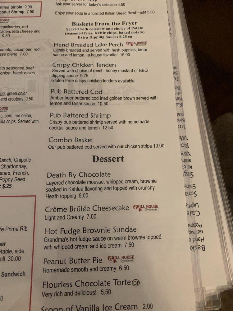 Menu at The Grill House steakhouse, Allegan, 32nd St