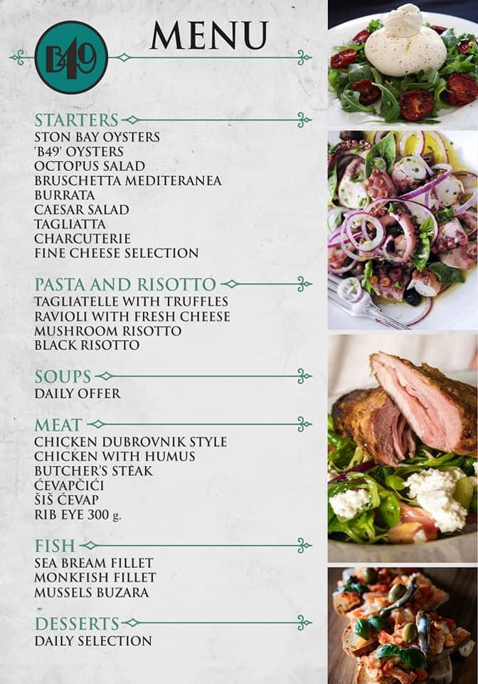 Menu at Bistro 49 restaurant, Dubrovnik