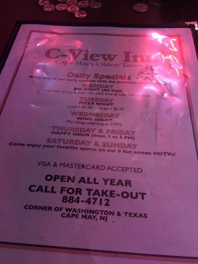 Menu at C-View Inn pizzeria, Cape May