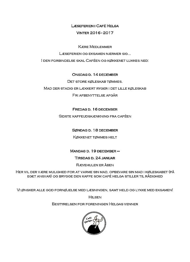 Menu at Café Helga pub & bar, Copenhagen