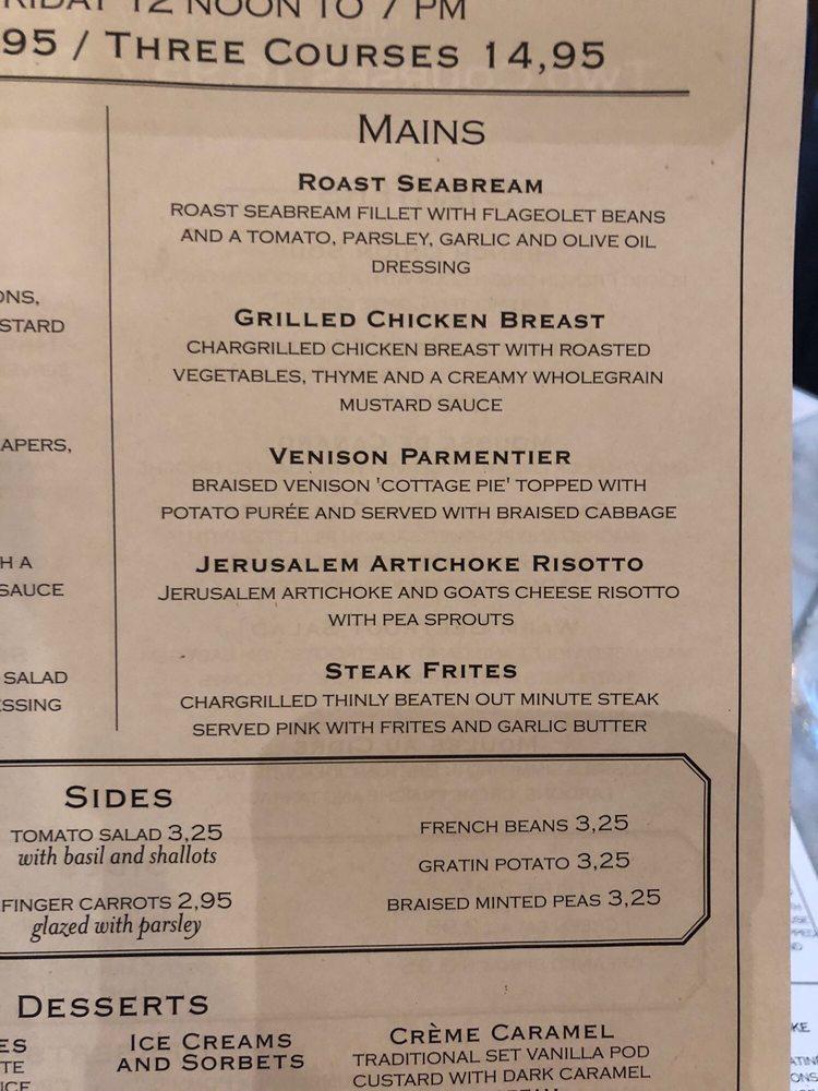 Menu at Côte Royal Festival Hall restaurant, London, Festival Terrace