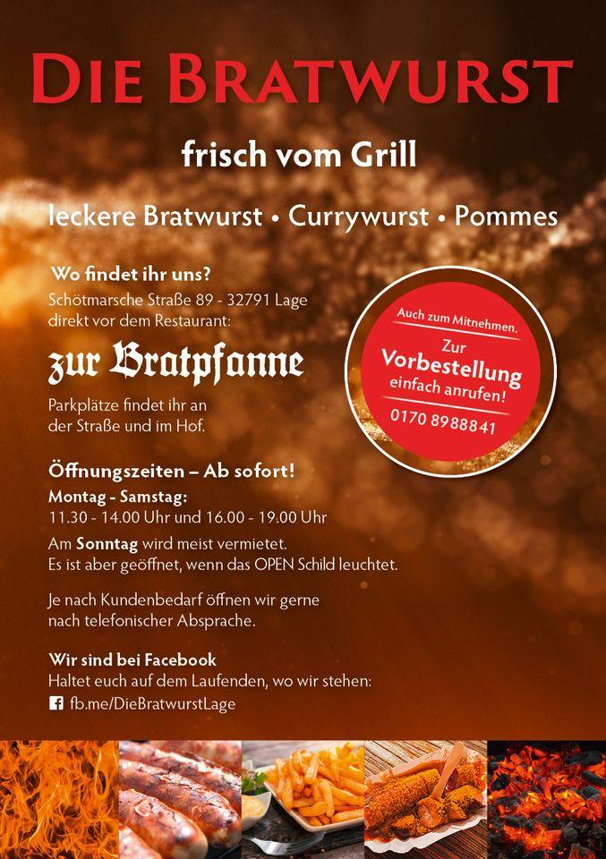Menu at Die Bratwurst restaurant, Lage
