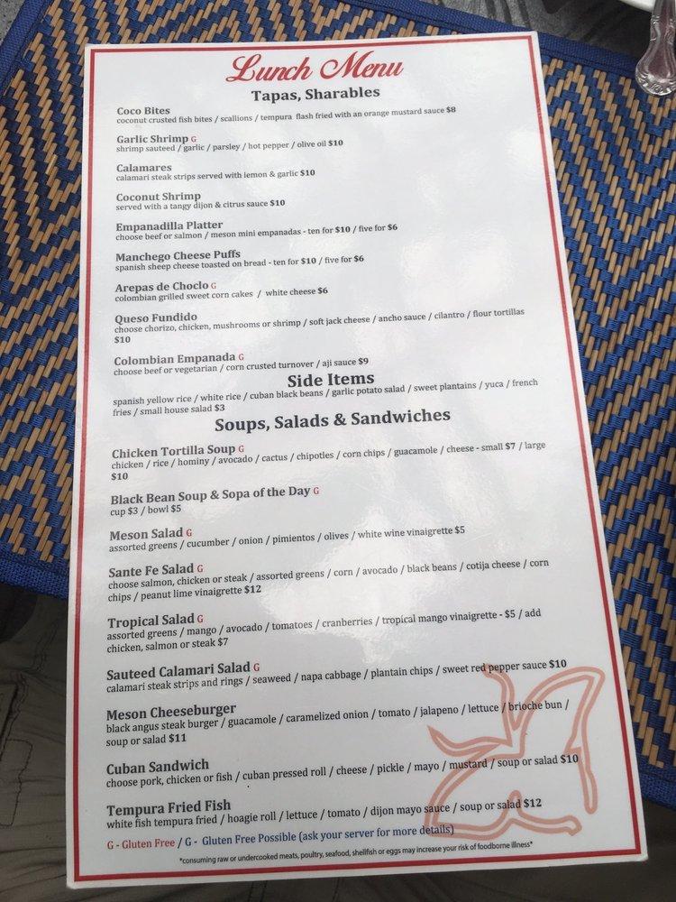 Menu at El Meson restaurant, West Carrollton