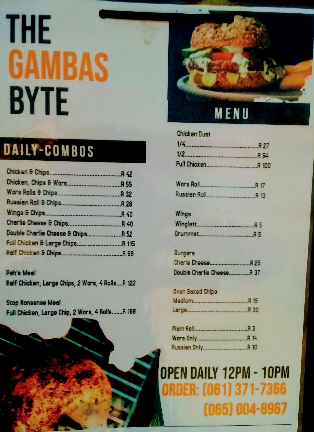 Menu at Gambas Byte restaurant, Umlazi