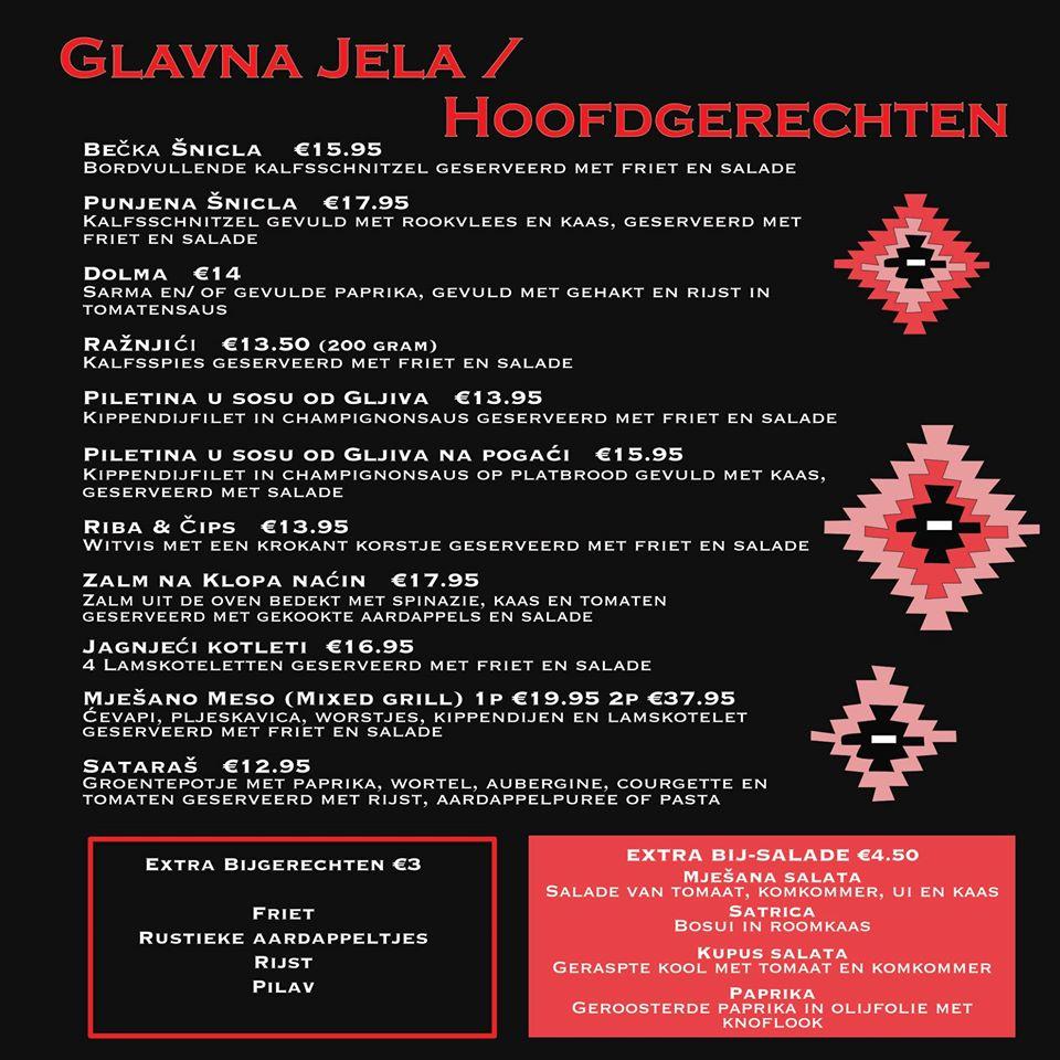 Menu at Klopa, Tilburg