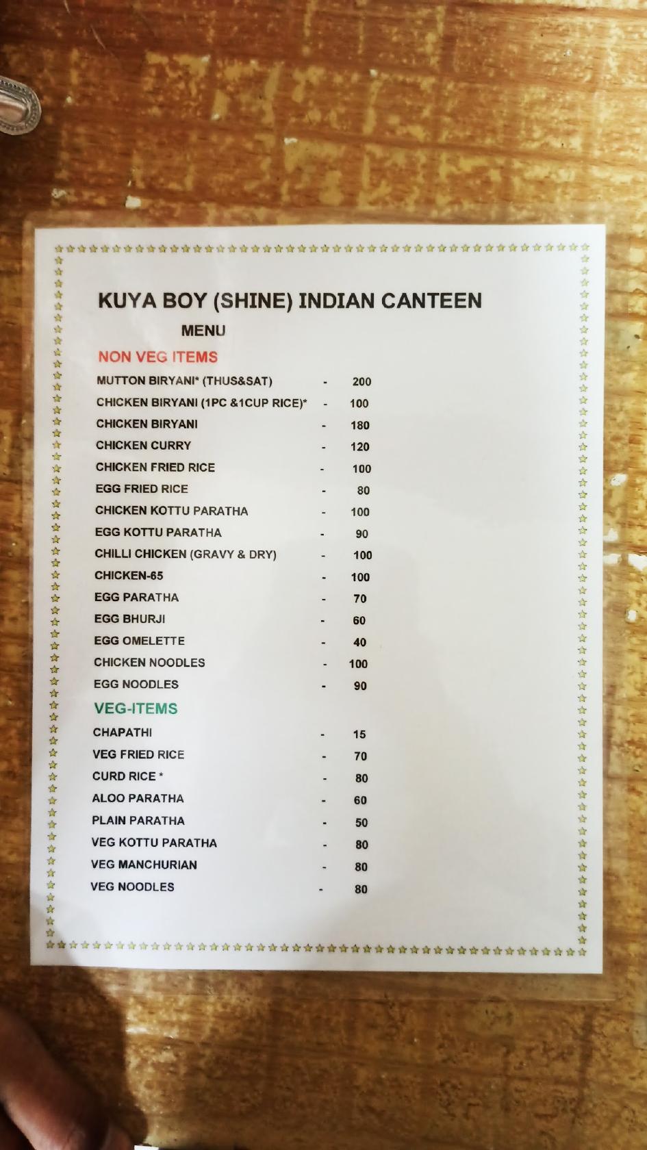 Menu at Kuya Boy Indian Restaurant, Las Pinas