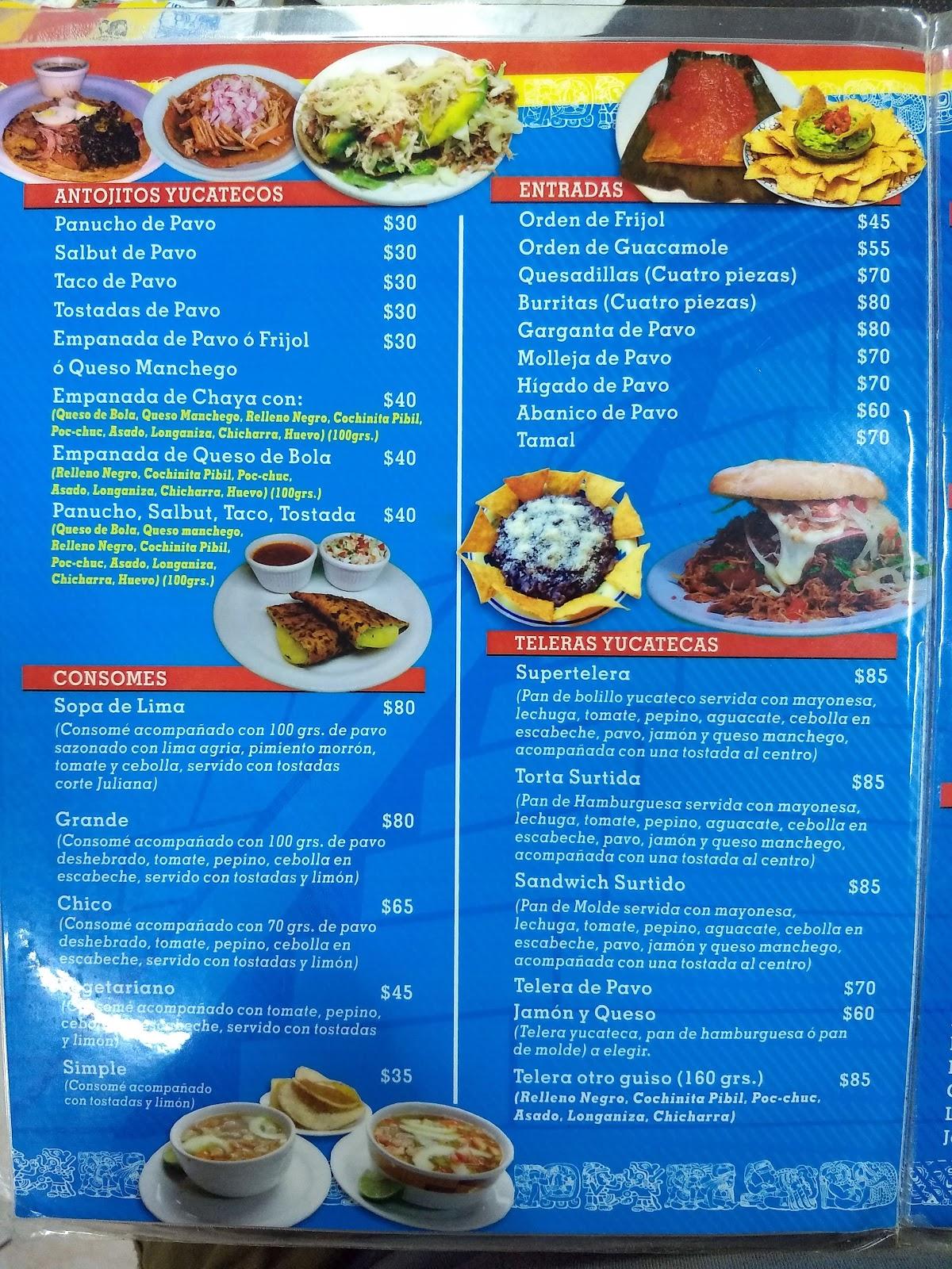 Carta del restaurante La Pequeña Susana Alemán, Merida, Calle 26 x 19