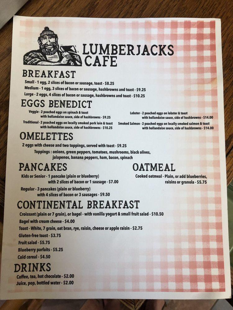 Menu at Lumberjacks Cafe, Saint Andrews