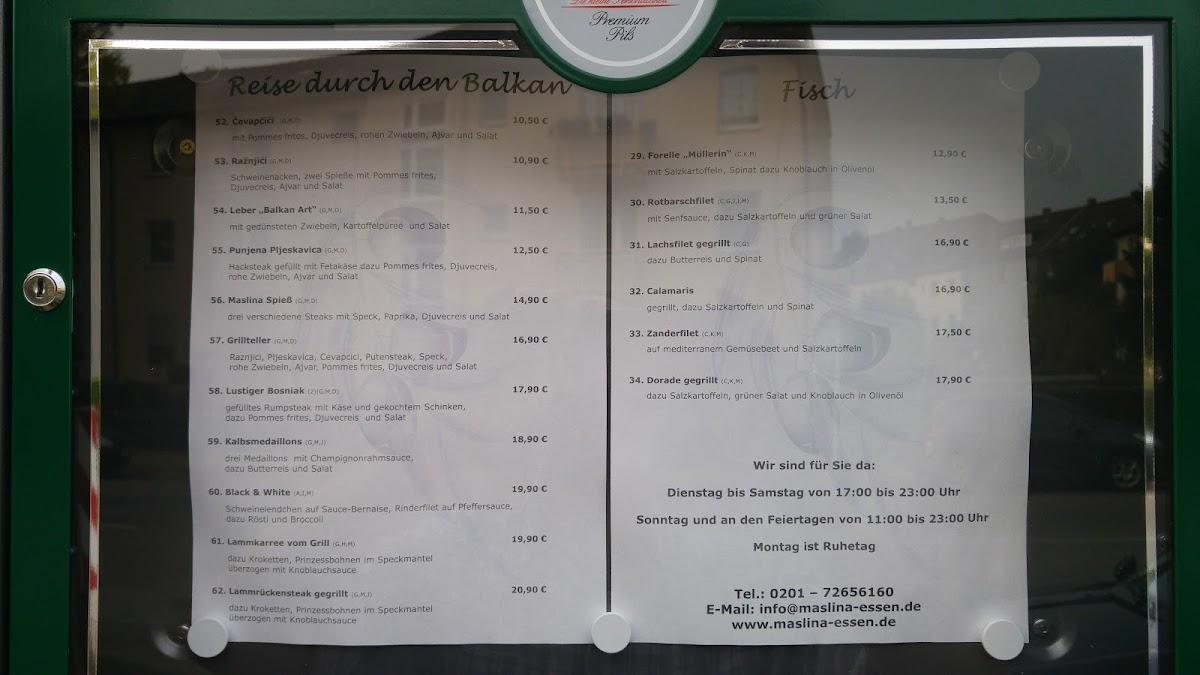 Menu at Restaurant Maslina, Essen
